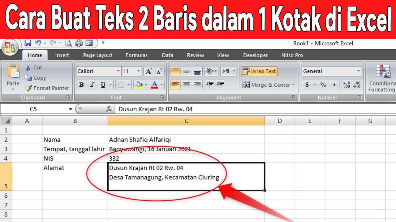 Cara Membuat 2 Baris dalam 1 Kolom di Excel - KreatifNET Cara Membuat 2 Baris dalam 1 Kolom di Excel - KreatifNET